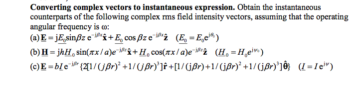 Solved Converting complex vectors to instantaneous | Chegg.com
