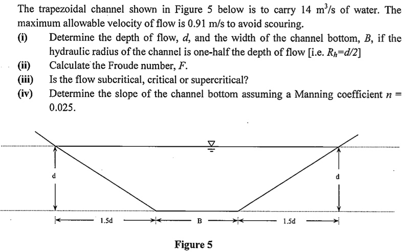 Solved The trapezoidal channel shown in Figure 5 below is to | Chegg.com