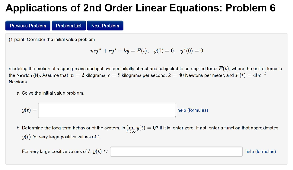 Solved Applications of 2nd Order Linear Equations: Problem 6 | Chegg.com