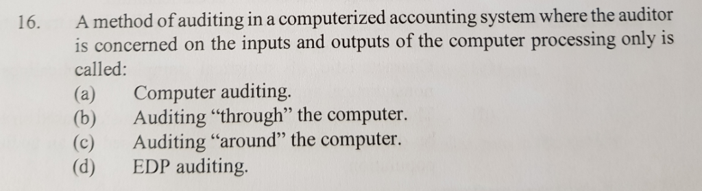 Solved A method of auditing in a computerized accounting | Chegg.com