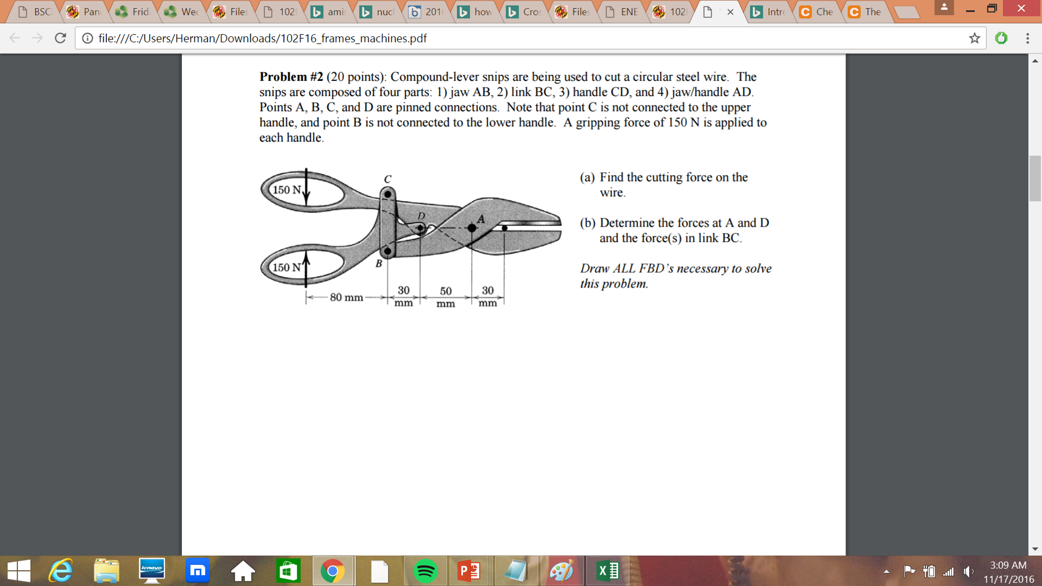 Solved Compound-lever snips are being used to cut a circular | Chegg.com
