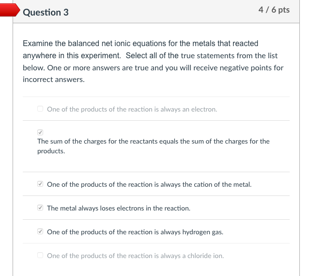 Solved Question 3 4/ 6 pts Examine the balanced net ionic | Chegg.com