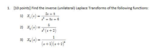Solved 1. [10 points] Find the inverse (unilateral) Laplace | Chegg.com