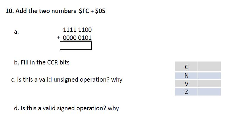 Solved Add the two numbers $FC + $05 Fill in the CCR bits | Chegg.com