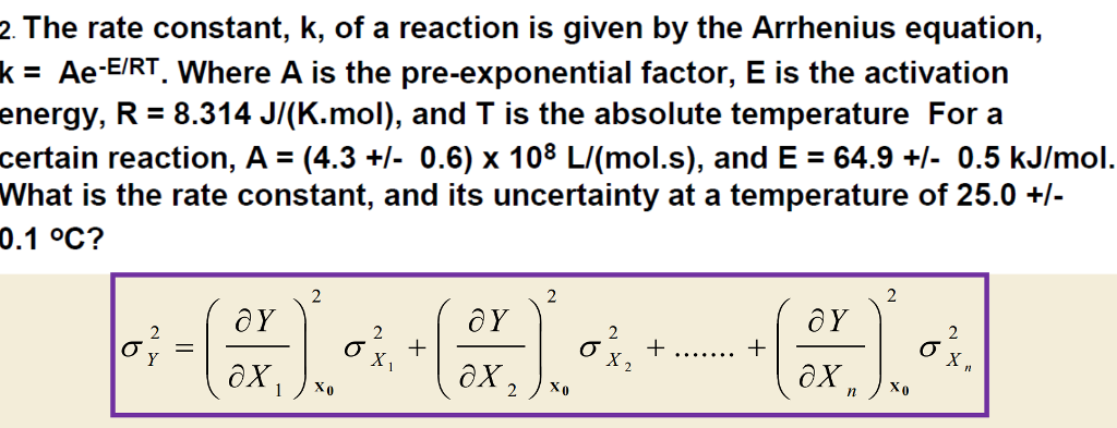 Solved The rate constant, k, of a reaction is given by the | Chegg.com