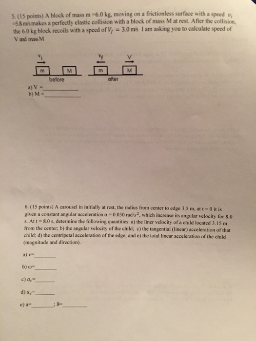 Solved A block of mass m = 6.0 kg, moving on a frictionless | Chegg.com