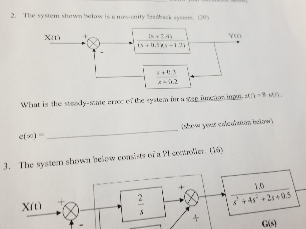 Solved 2. The system shown below is a non-unity feedback | Chegg.com