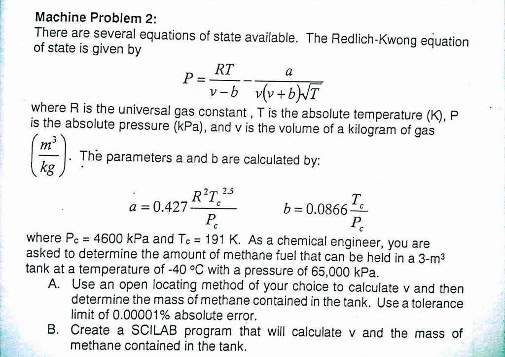 Solved There are several equations of state available. The | Chegg.com