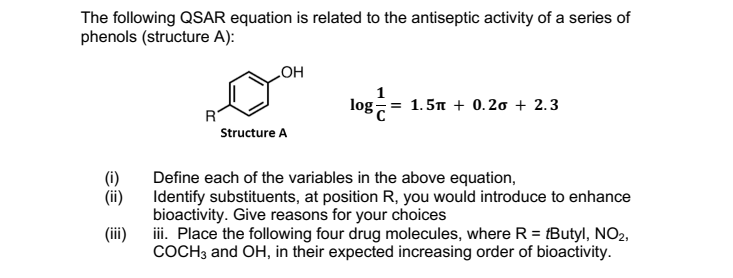 Solved The following QSAR equation is related to the | Chegg.com