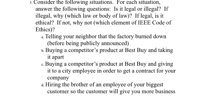 Consider the following situations, for each | Chegg.com