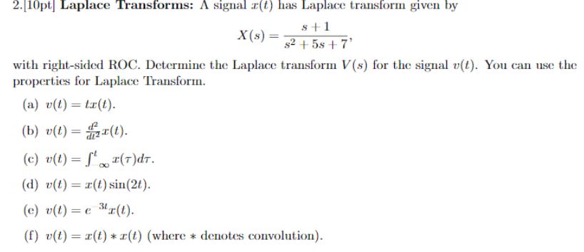 Solved 2.10pt Laplace Transforms: A signal r() has Laplace | Chegg.com