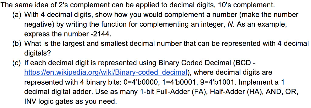 Solved The same idea of 2's complement can be applied to | Chegg.com