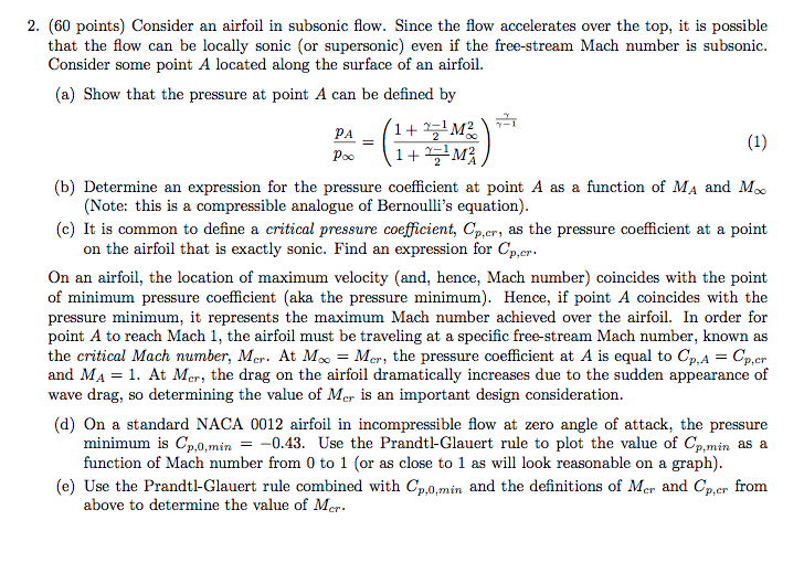 2. (60 points) Consider an airfoil in subsonic flow. | Chegg.com