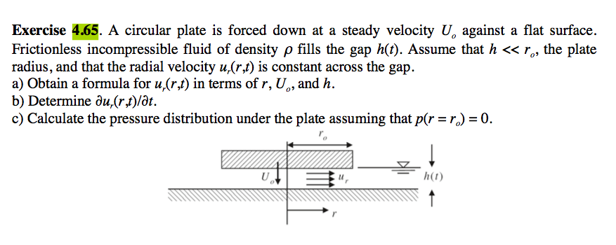 Solved Exercise 4.65. A circular plate is forced down at a | Chegg.com