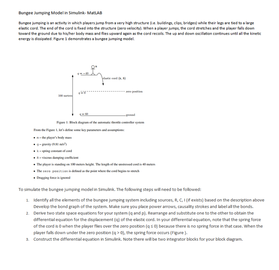 Bungee Jumping Model in Simulink- MatLAB Bungee | Chegg.com