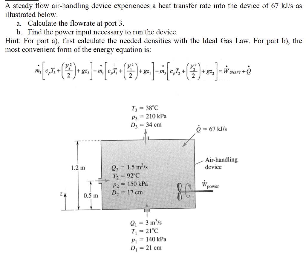 Solved A steady flow air-handling device experiences a heat | Chegg.com