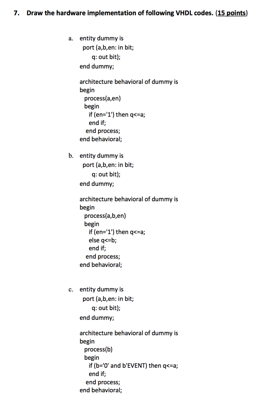 Solved Draw the hardware implementation of following VHDL | Chegg.com