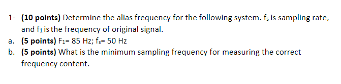Solved 1 10 Points Determine The Alias Frequency For The