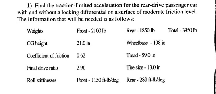 Solved Find the traction-limited acceleration for the | Chegg.com