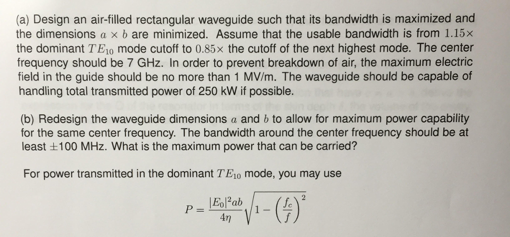 Design an air-filled rectangular waveguide such that | Chegg.com