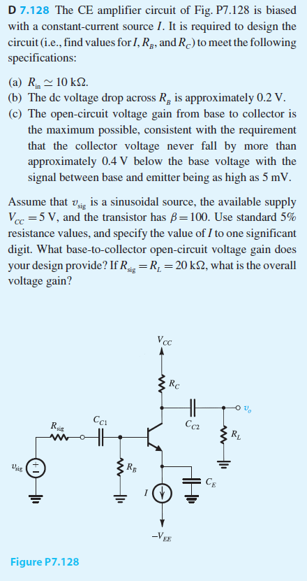 Solved D 7.128 The CE amplifier circuit of Fig. P7.128 is | Chegg.com