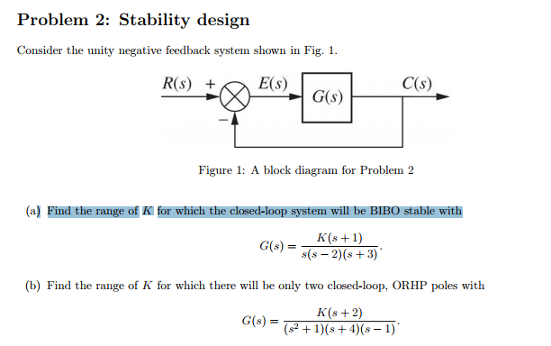 Solved Problem 2: Stability design Consider the unity | Chegg.com Solved Problem 2: Stability design Consider the unity | Chegg.com