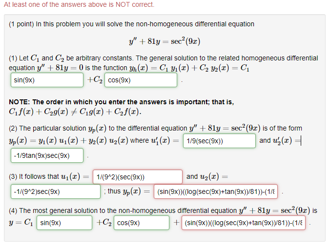 Solved At least one of the answers above is NOT correct. (1 | Chegg.com