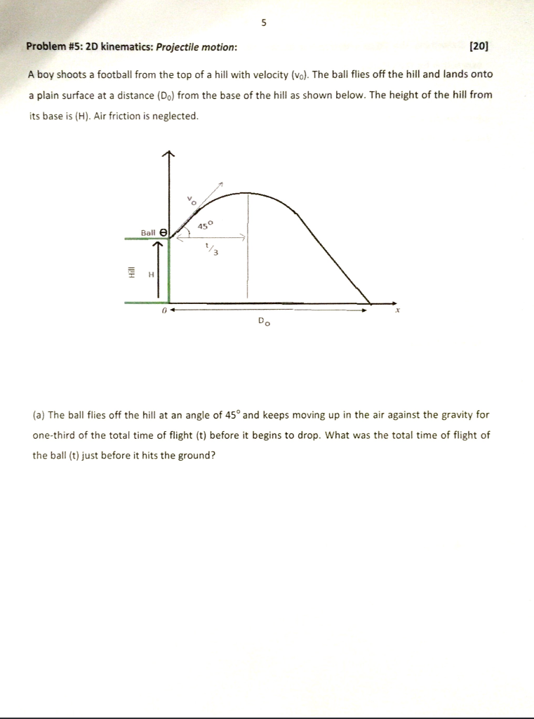 Solved (201 Problem #5: 2D kinematics: Projectile motion: A | Chegg.com