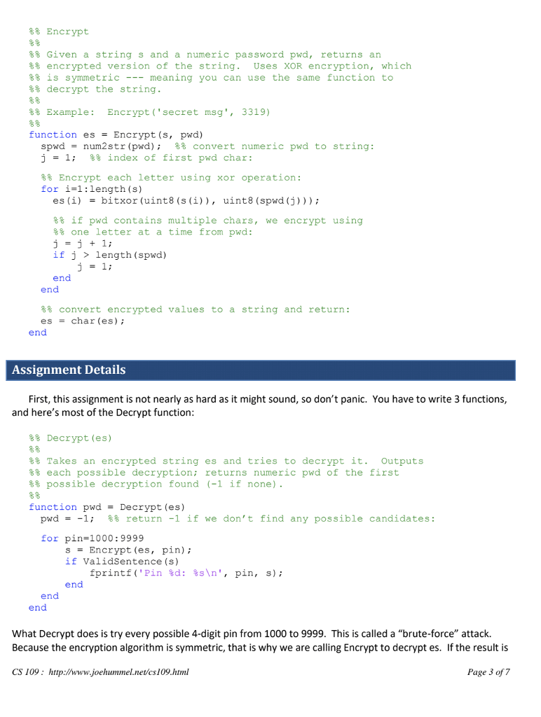 Solved Project 10 Matlab Decrypt Function Completeby 