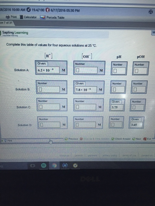 Solved Complete this table of values for four aqueous | Chegg.com
