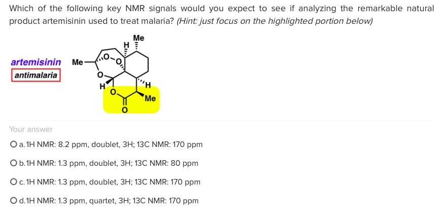 Solved Which of the following key NMR signals would you | Chegg.com