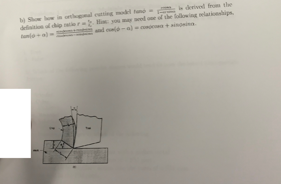 Solved b) Show how in orthogonal cutting model tano- | Chegg.com