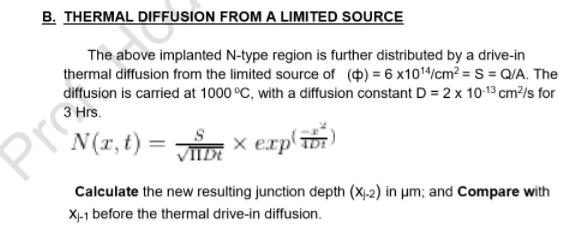 Solved B. THERMAL DIFFUSION FROM A LIMITED SOURCE The above | Chegg.com