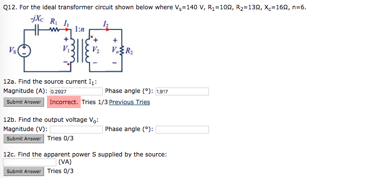 Solved For the ideal transformer circuit shown below where | Chegg.com