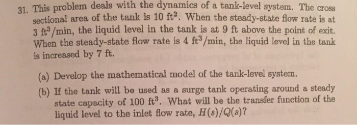 Solved This problem deals with the dynamics of a tank-level | Chegg.com