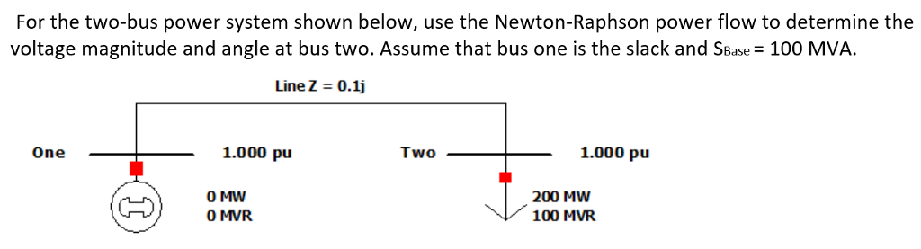 Solved For the two-bus power system shown below, use the | Chegg.com