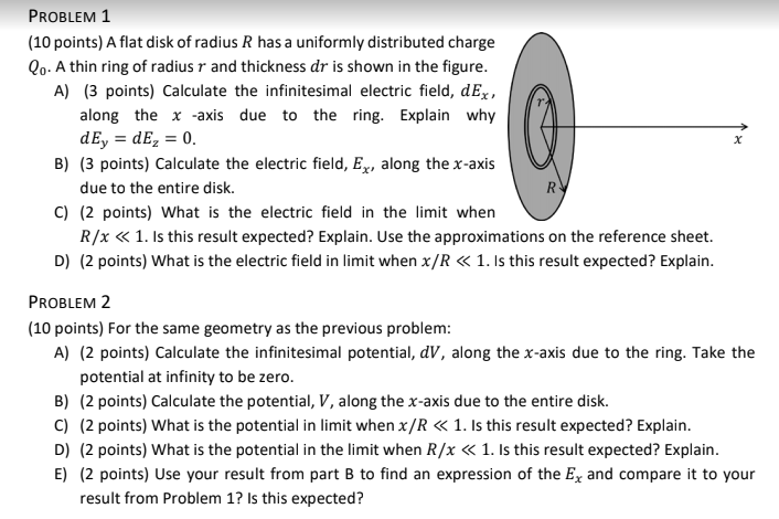 Solved PROBLEM 1 (10 points) A flat disk of radius R has a | Chegg.com