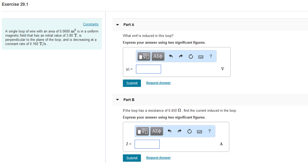 Solved Exercise 29.1 Constants Part A A single loop of wire | Chegg.com