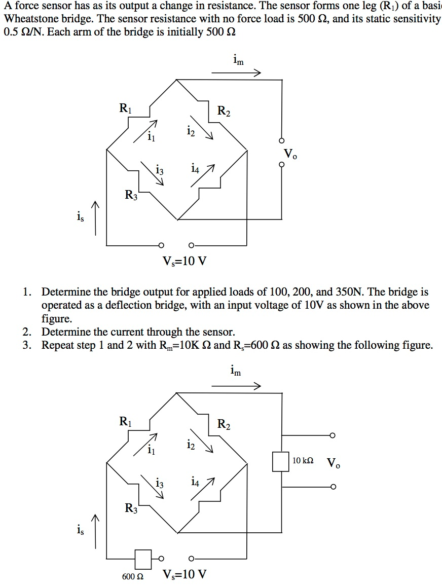 Solved A force sensor has as its output a change in | Chegg.com