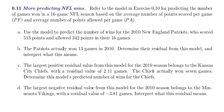 Solved More predicting NFL wins. Refer to the model in | Chegg.com