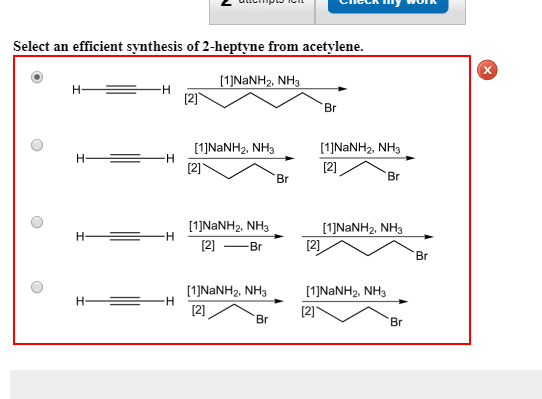 Solved Select an efficient synthesis of 2-heptyne from | Chegg.com Solved Select an efficient synthesis of 2-heptyne from | Chegg.com