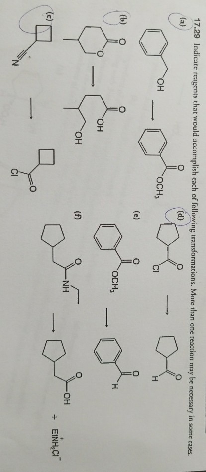 Solved 17.29 Indicate reagents that would accomplish each of | Chegg.com