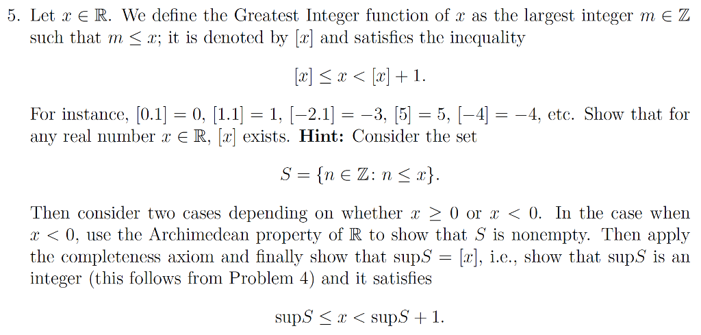 Solved Let x R. We define the Greatest Integer function of | Chegg.com