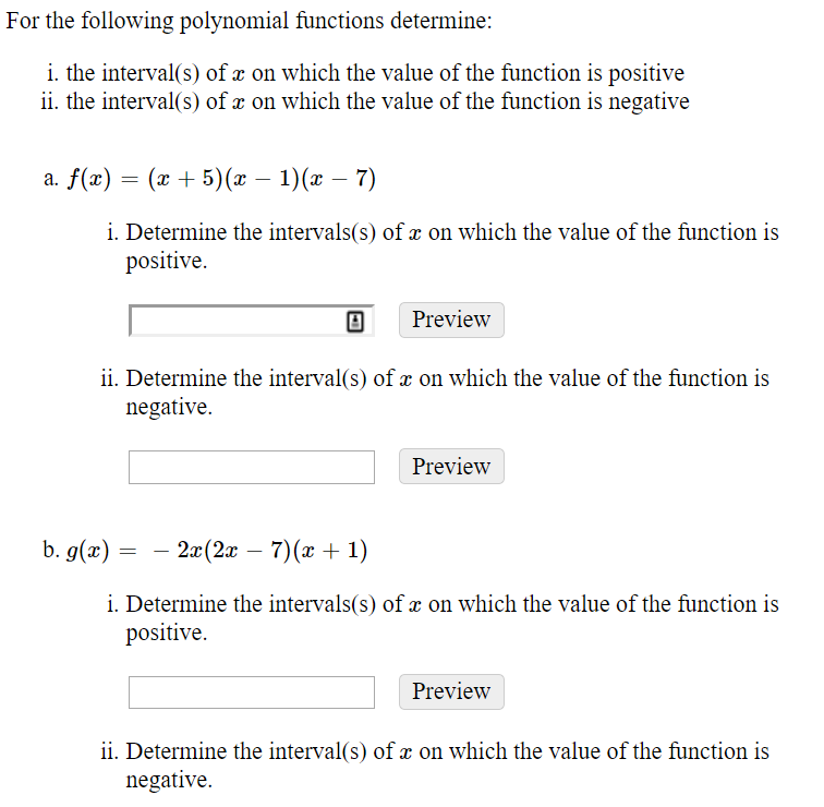 Solved For the following polynomial functions determine: İ. | Chegg.com