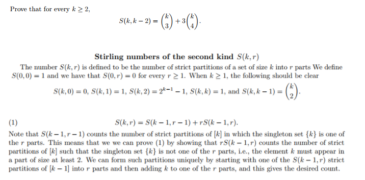 Prove that for every k2 Stirling numbers of the | Chegg.com