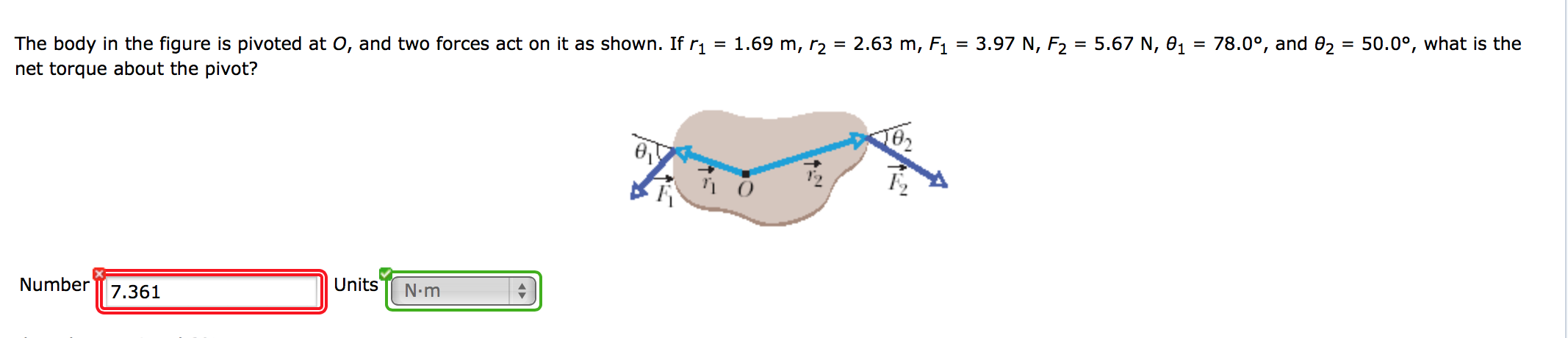 Solved The body in the figure is pivoted at O, and two | Chegg.com