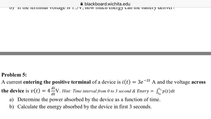 Solved A current entering the positive terminal of a device | Chegg.com