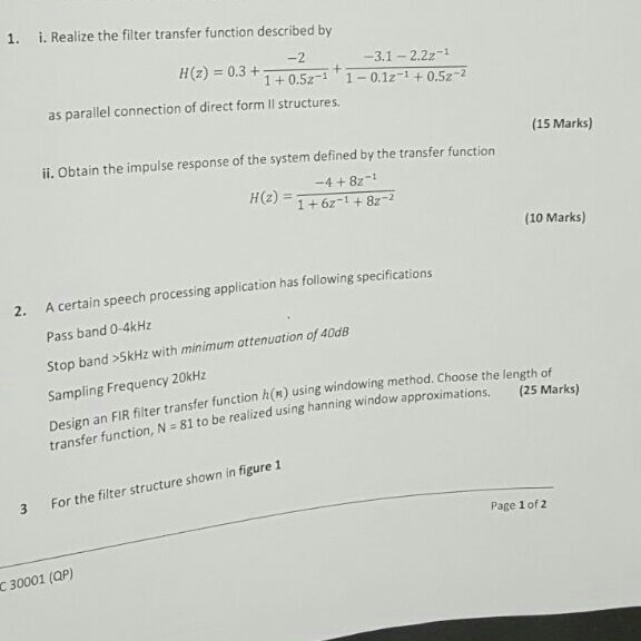 Solved 1. i. Realize the filter transfer function described | Chegg.com