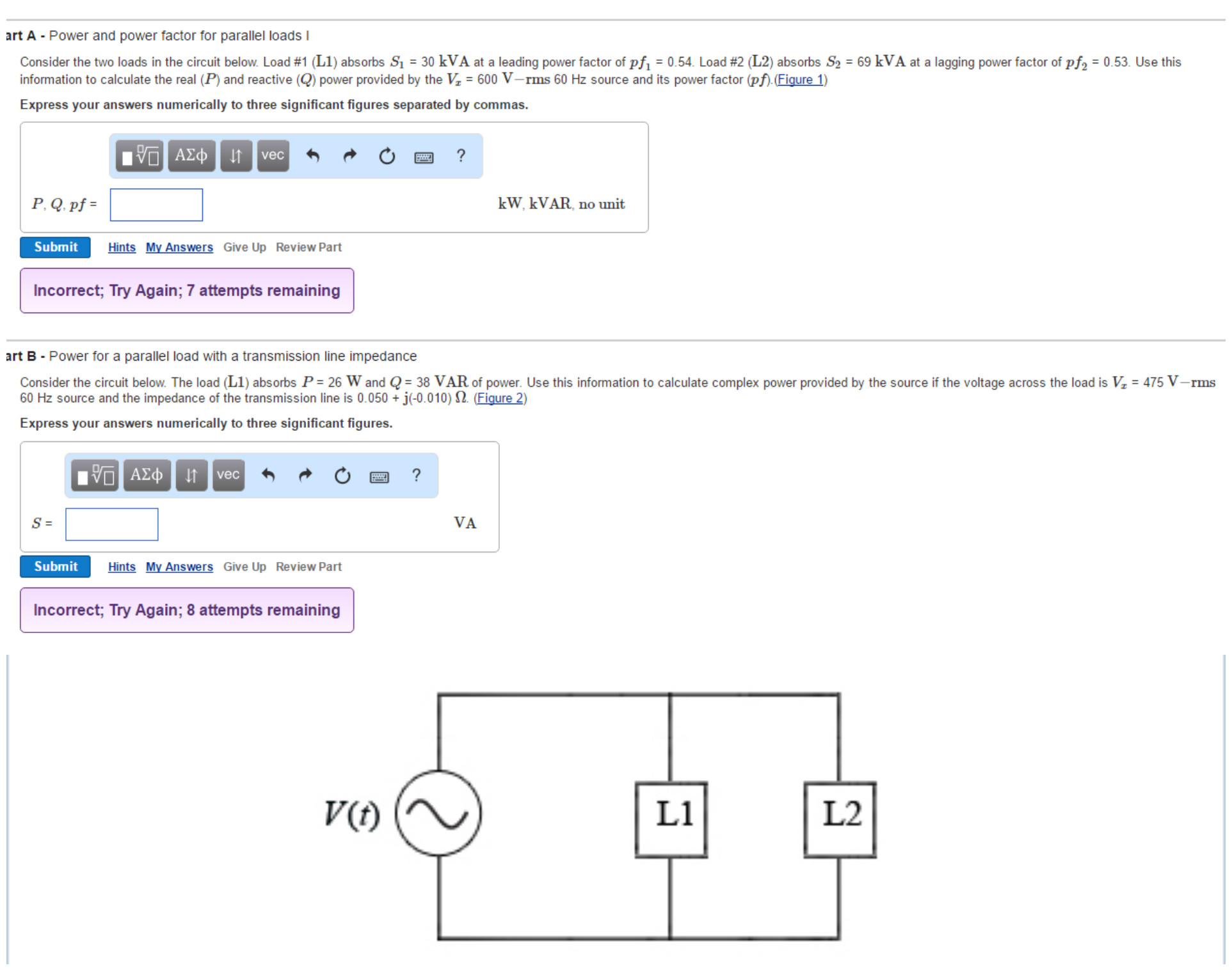 Solved Consider the two loads in the circuit below. Load #1 | Chegg.com