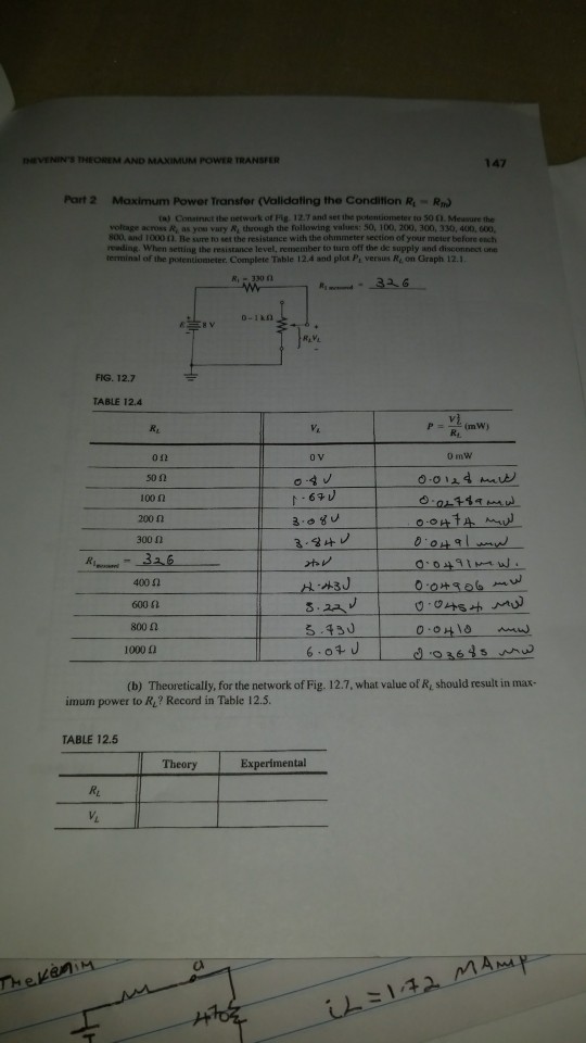 Solved EVENIN'S THEOREM AND MAXIMUM POWER TRANSFER 147 Part | Chegg.com
